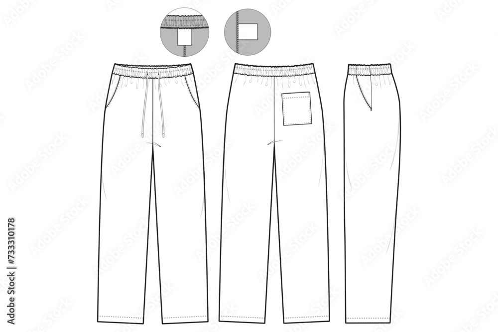 loose Sweatpants Flat Technical Drawing Illustration Five Pocket ...