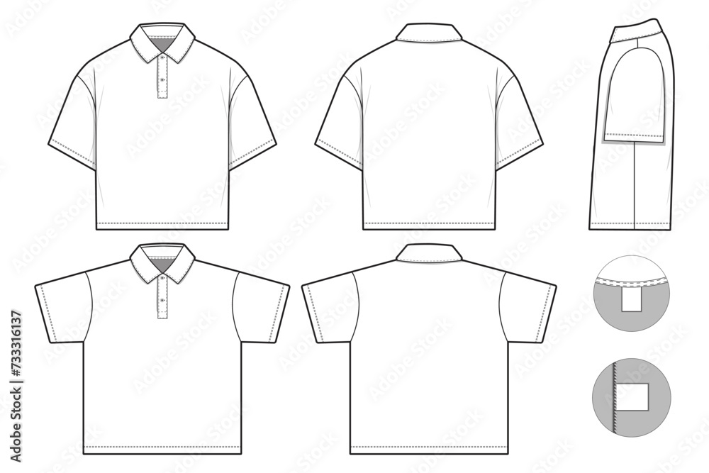 Oversized Polo Short Sleeve Collared Flat Technical Drawing ...