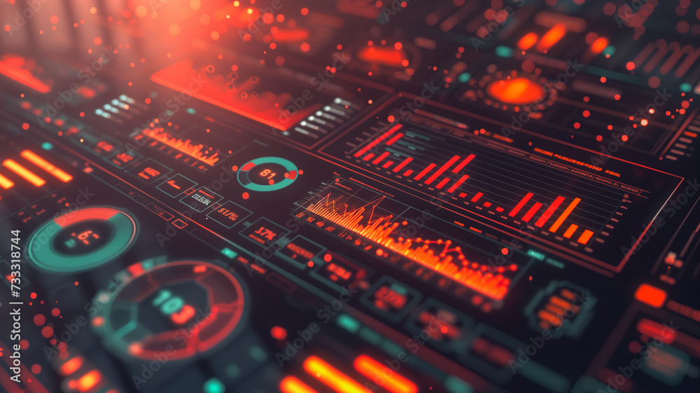 Sophisticated management system interface, displaying various metrics ...