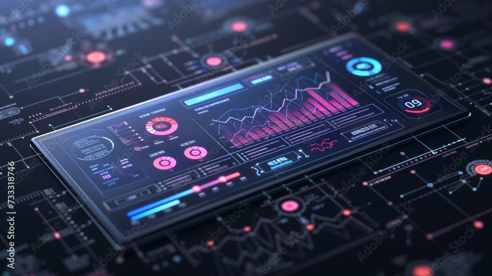 Sophisticated management system interface, displaying various metrics ...
