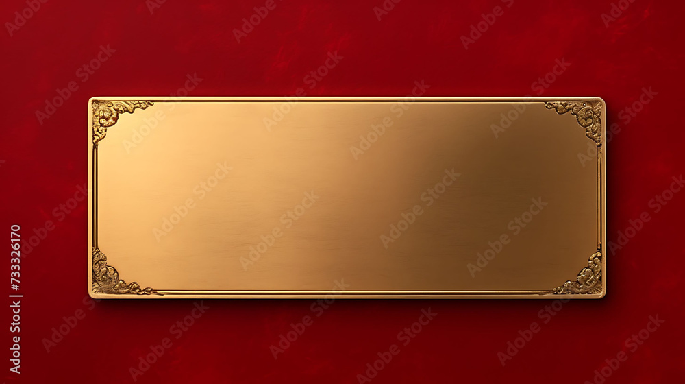 blank Golden plaque for name board on red background, A Luxurious ...