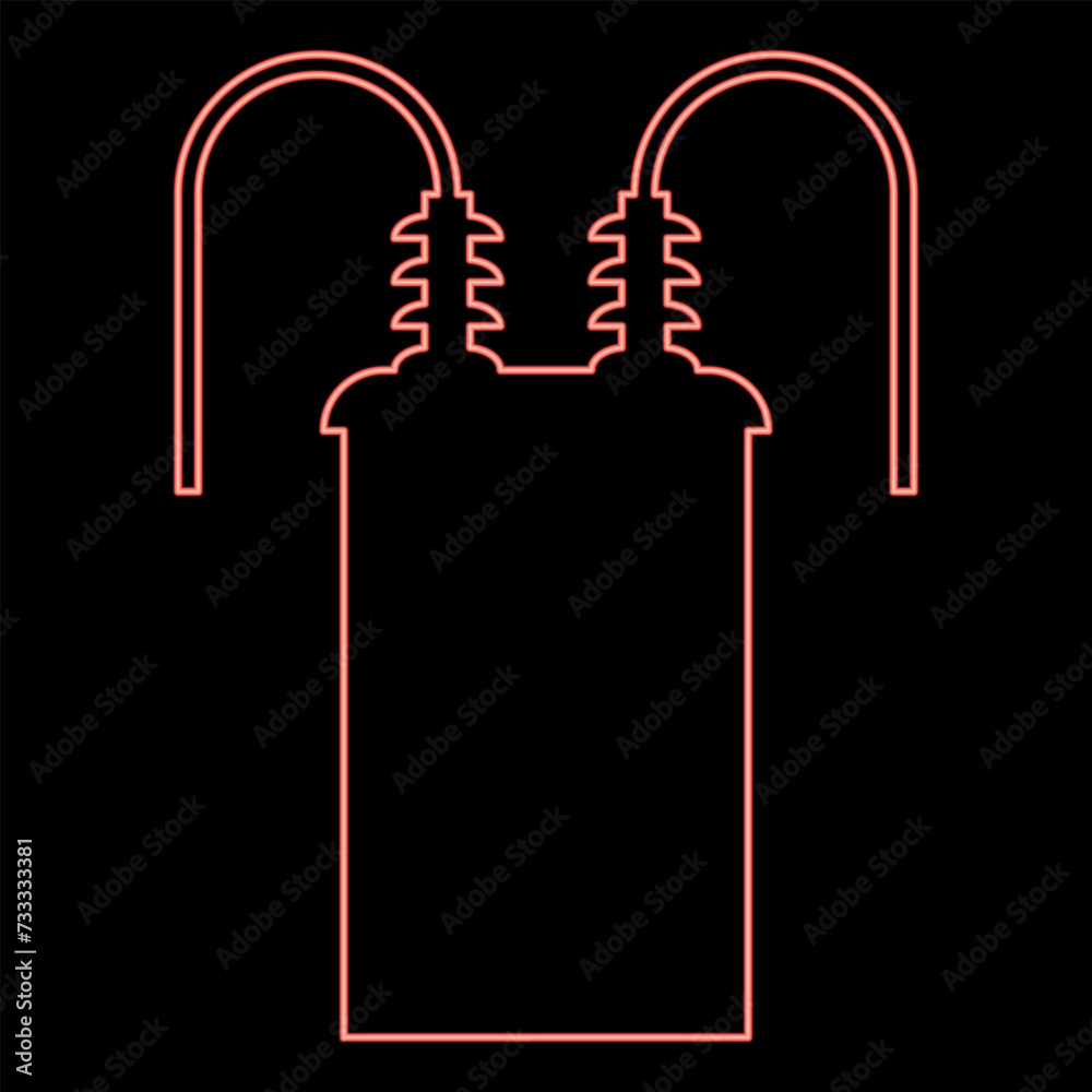 Neon electric transformer high voltage substation energy power red ...
