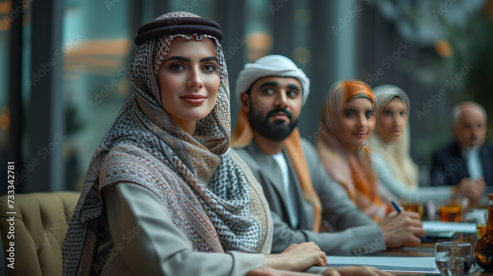 Group of middle-eastern corporate business people wearing traditional ...