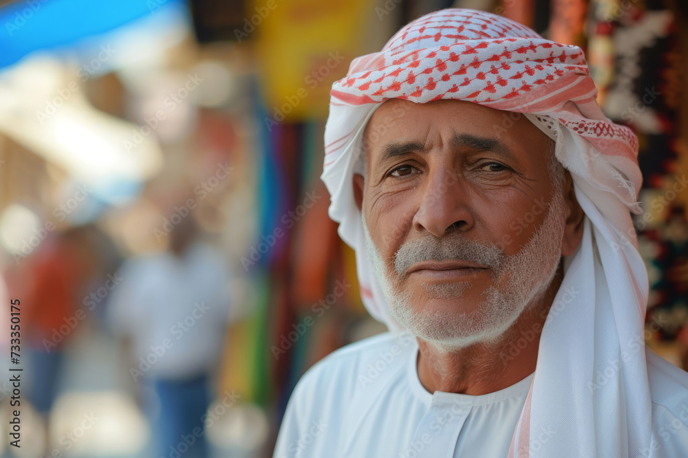 Arab man in traditional clothes on a city street, Bearded man wearing ...