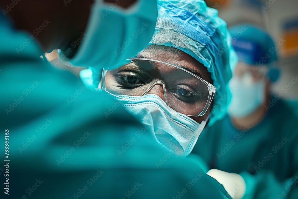 A determined surgeon clad in sterile scrubs and gloves prepares to ...