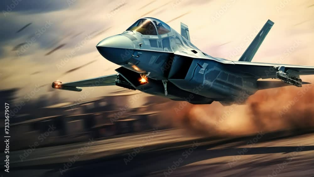 Vidéo Stock The F22 fighter jet is passing very low over the ground ...
