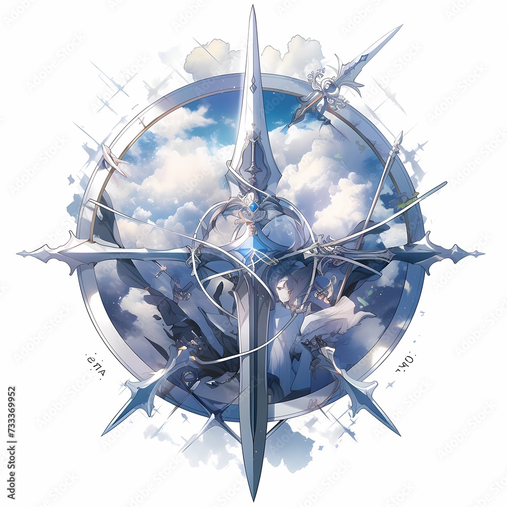 Fantasy Anime Artwork Depicting Characters with Magical Compass and Sky ...