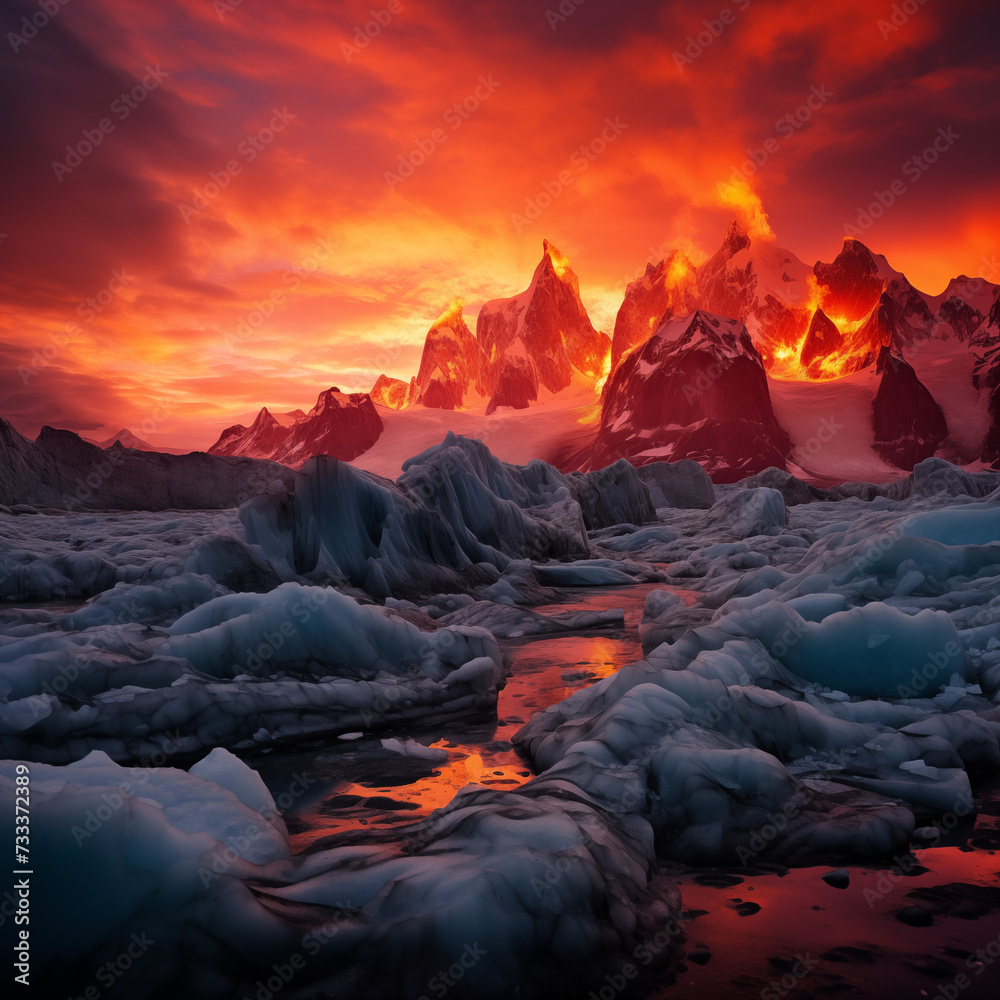 Glacier on fire climate change hot glacier melting glacier rising sea ...