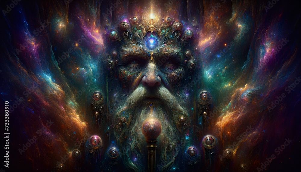 Mystical oracle with captivating kaleidoscope eyes in opulent throne ...