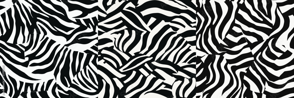 set of 6 seamless zebra animal pattern vector illustration isolated ...