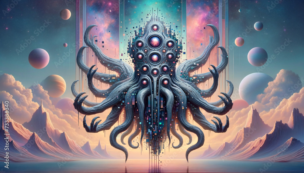 Eldritch cosmic horror with Y2K aesthetic and serene chromatics. Stock ...