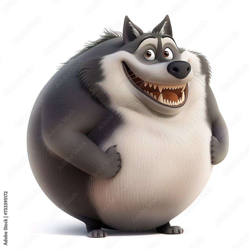 Funny overweight wolf in shape of a ball, in style of cartoon character ...