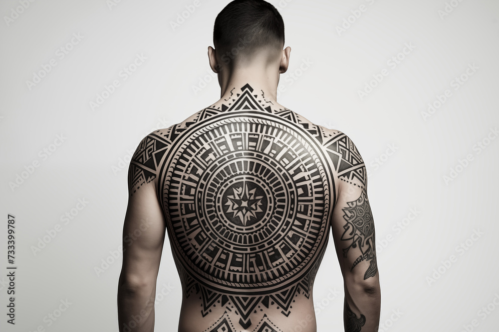 Black tribal tattoo on skin. Black tribal tattoo on back. Men's tattoo ...