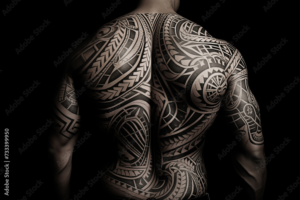Black tribal tattoo on skin. Black tribal tattoo on back. Men's tattoo ...