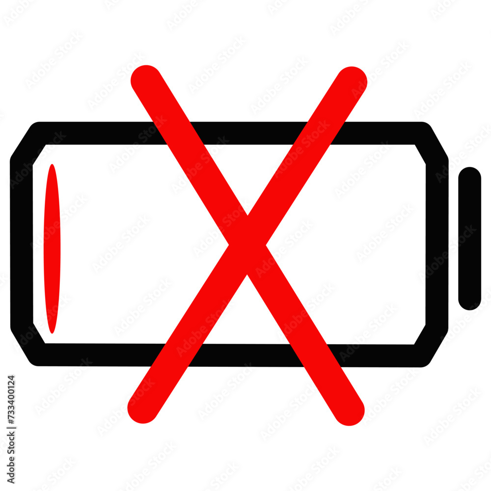 No battery. Icon indicating low or no battery in black and red colors ...