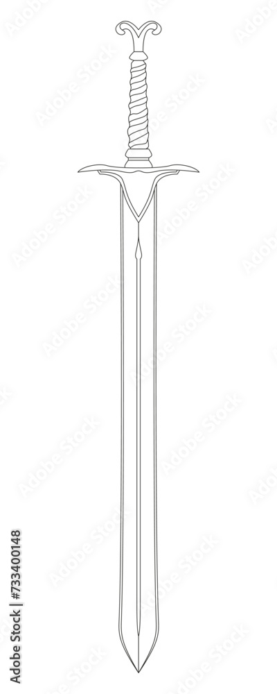 Sword line art. Ancient Longsword. Saber. Blade Tattoo. Vector ...