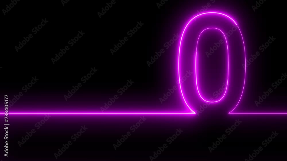 Neon digit 0 with alpha channel, number zero. Animation Neon light blue ...