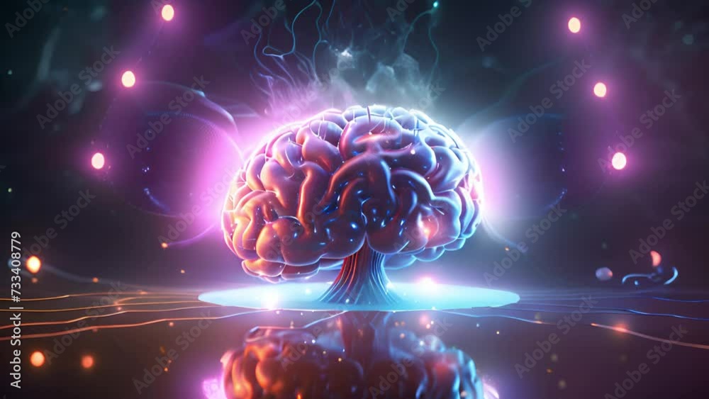 Flying inside Artificial Intelligence Digital Brain bid Data. Illustration of thinking process ...