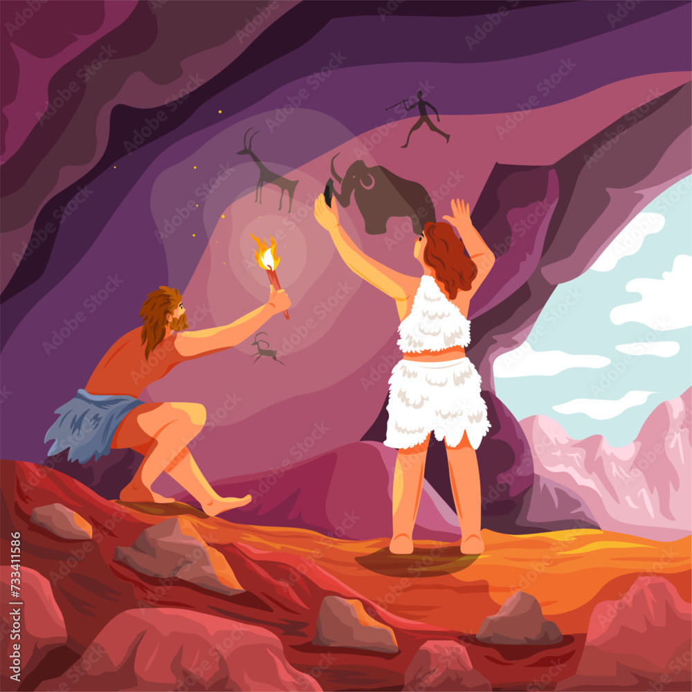 Prehistoric people rock art. Ancient writing, caveman painting ...