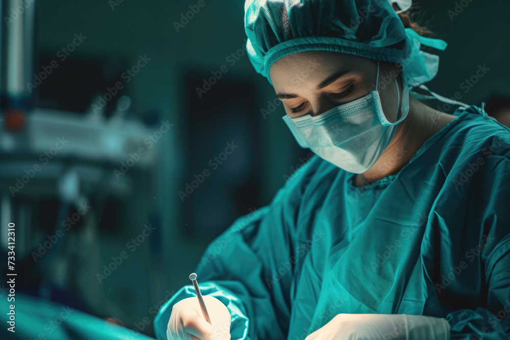 doctor performing a surgery in a operating room with a scalpel and a ...