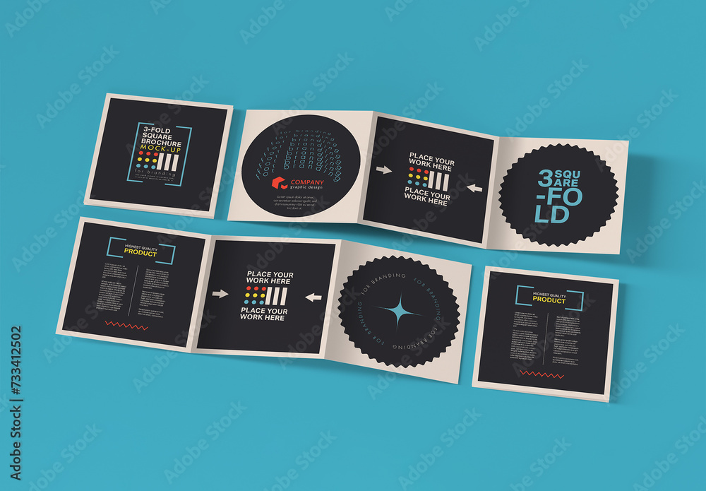 Trifold Square Leaflet Mockup Stock Template | Adobe Stock