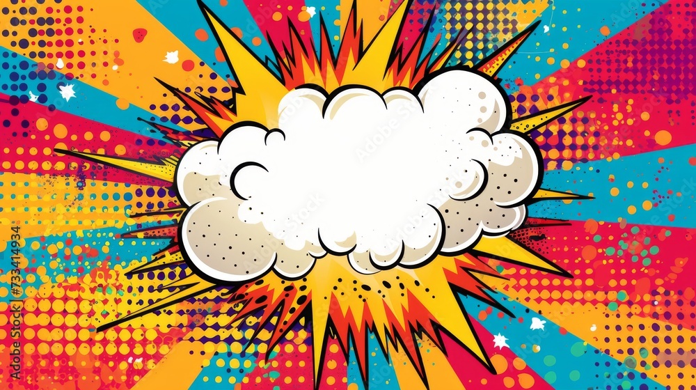 Vivid colorful comic boom explosion artwork in pop art style. Visual ...