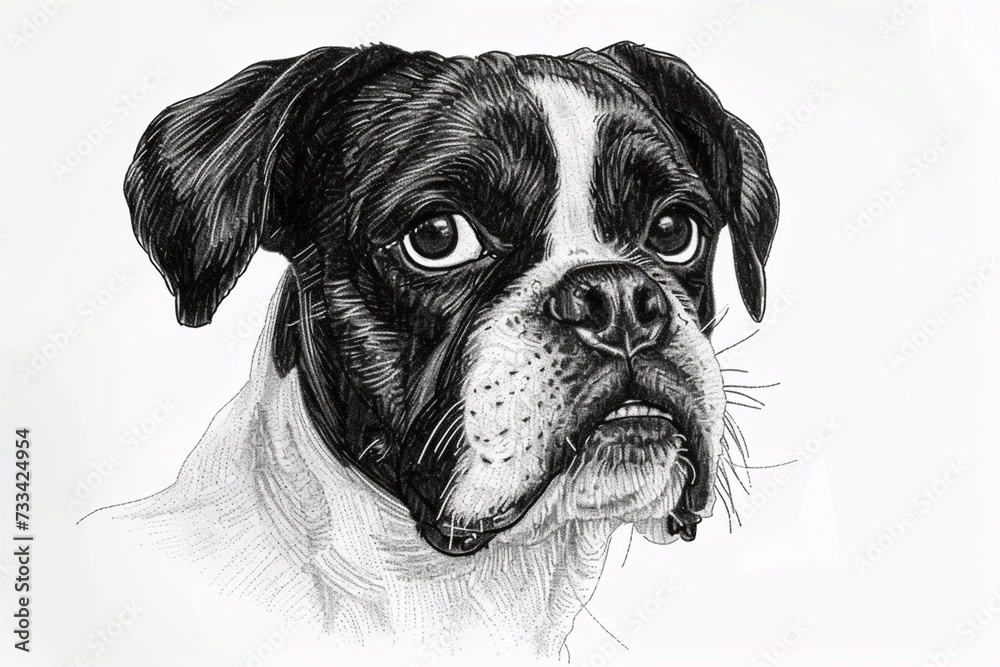 Dog, black and white, logo crosshatch pen art in the style, isolated ...