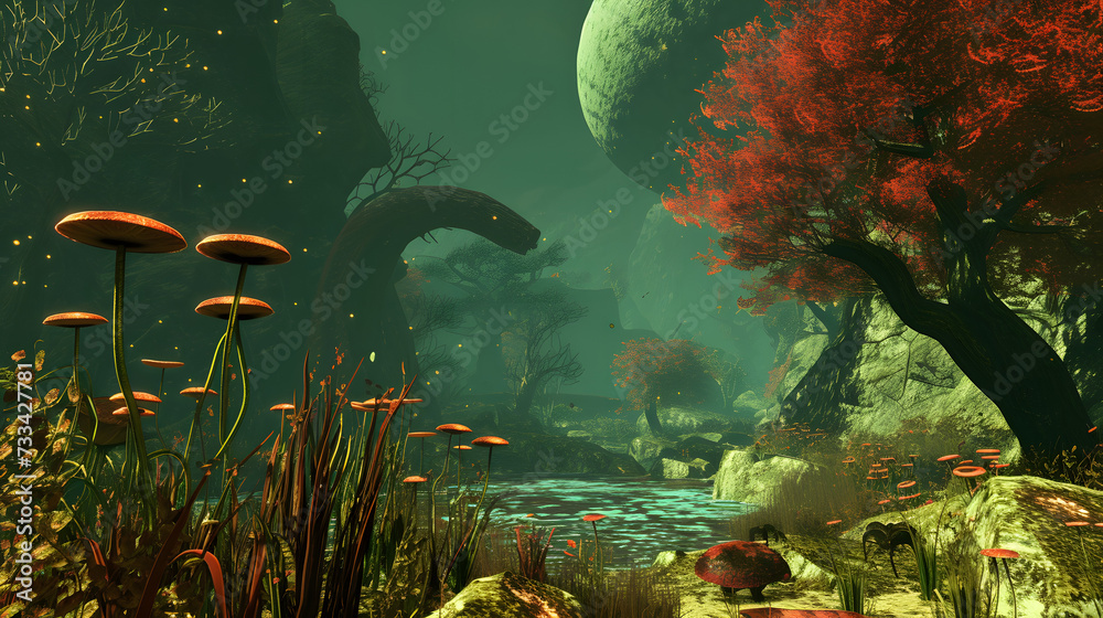 alien planet with strange flora and fauna, concept art, video game ...