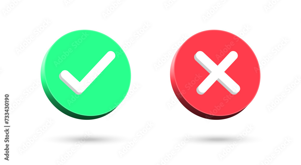 3d check mark icon set. check box icon with right and wrong 3d button ...