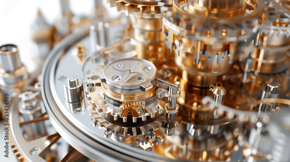 Quantum computer model in gold and silver, isolated on white ...