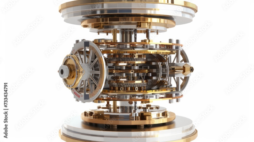 Quantum computer model in gold and silver, isolated on white ...