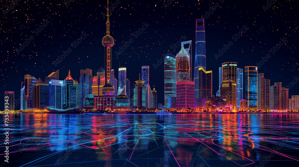 The exciting skyline of Shanghai, China appears as a mesmerizing ...