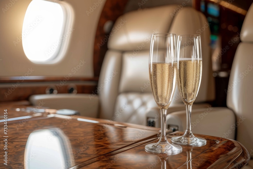 Effervescent bubbles dance in crystal stemware atop a sleek table ...