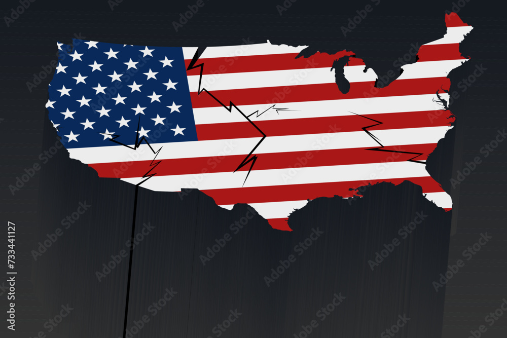 Vecteur Stock map of America USA divided into parts, destruction - as a ...