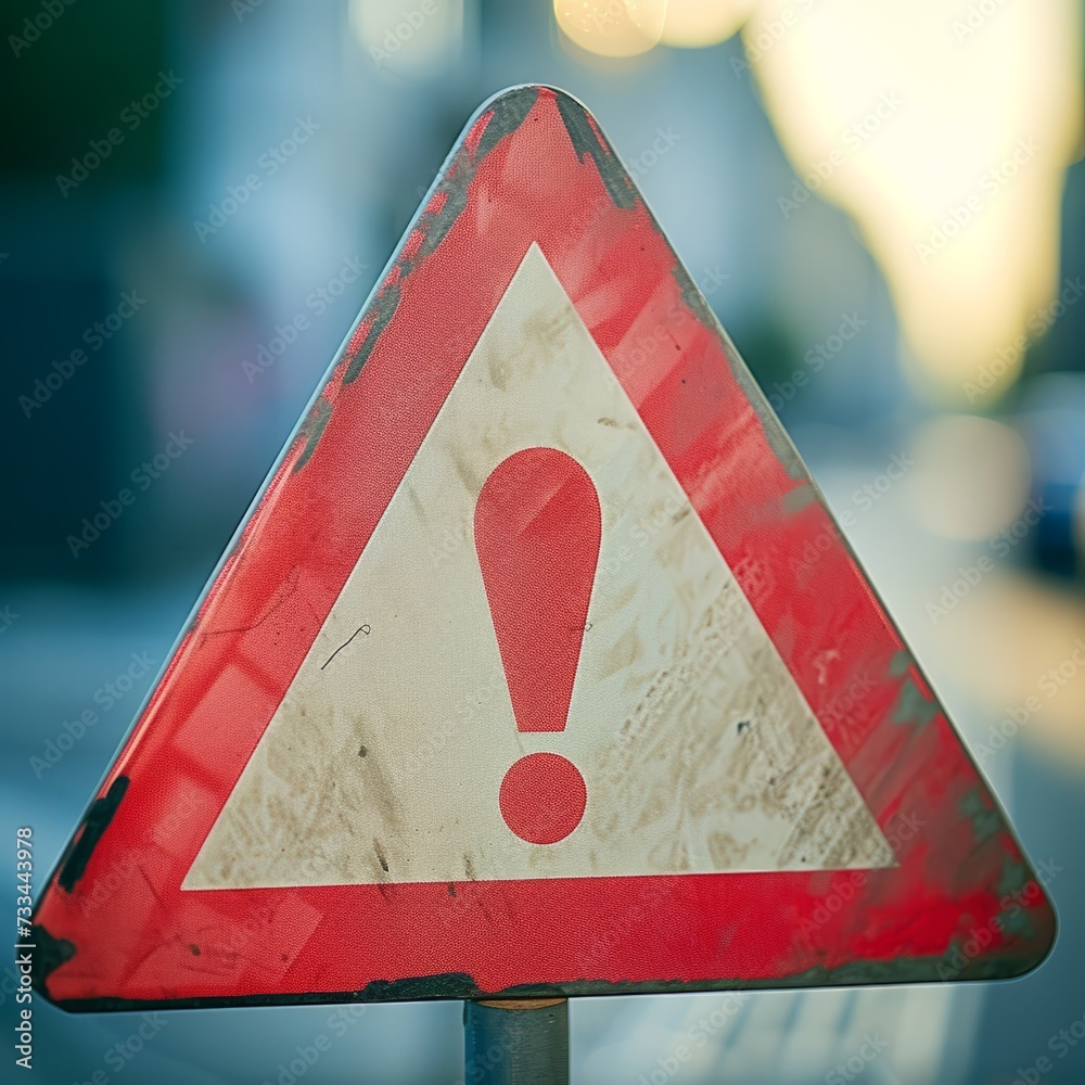triangular warning sign with red border, red exclamation mark in the ...
