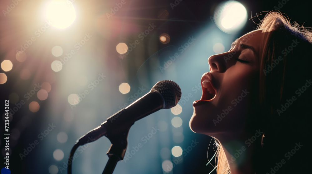 An opera singer rehearsing their vocal performance backstage before a ...