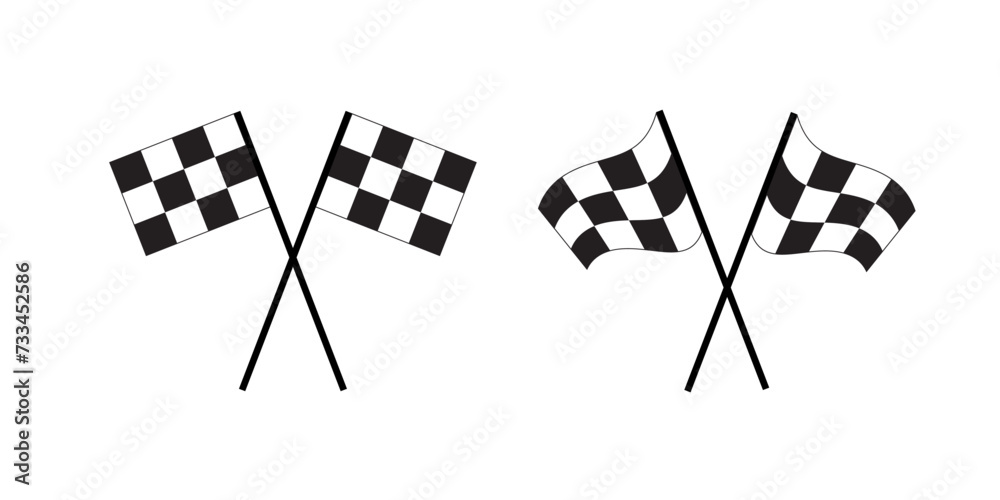 Crossed race flags icons. Start and finish sport car competition ...