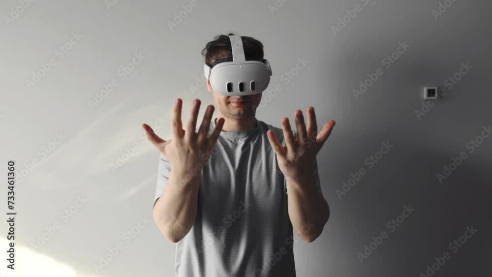 Emotional impressions from using a VR AR headset. The man's face is ...