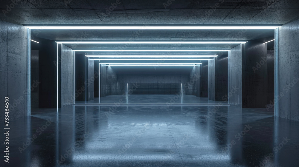 Underground garage background, empty blue grey parking with columns and ...