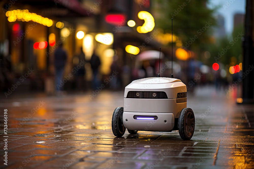 mini delivery food packagerobot, futuristic modern.an automatic device ...