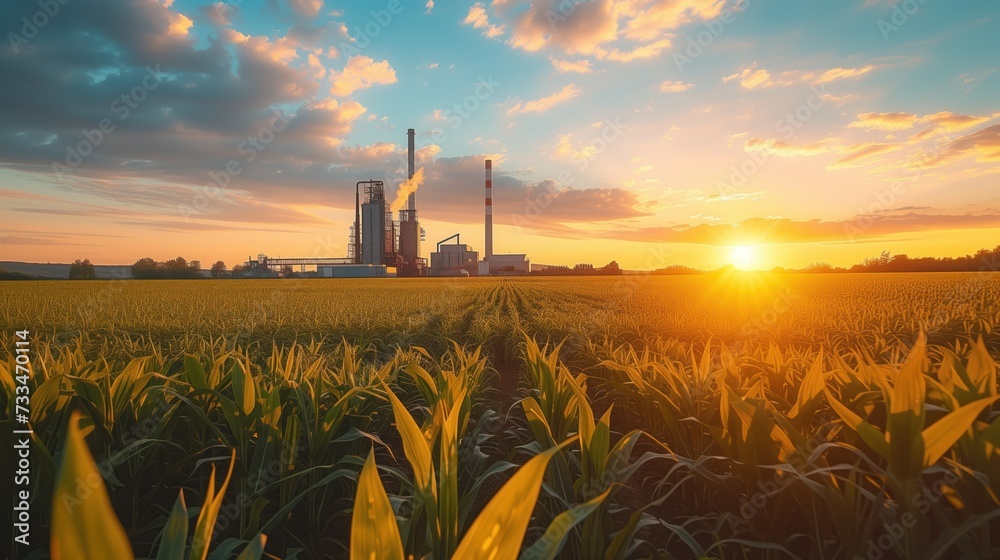 Sustainable cycle: A biomass power plant surrounded by fields of energy ...