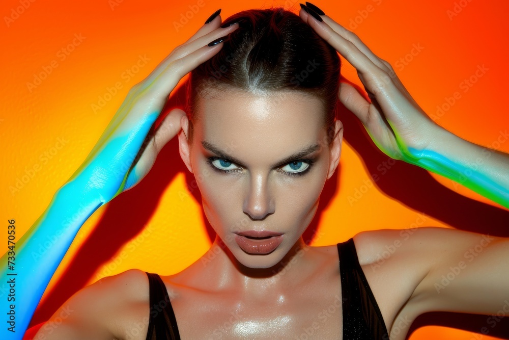 Captured in a moment of vulnerability, a fashion model strikes a pose ...