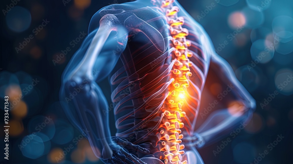 Illustration of a man with curvature of the spine, back pain ...
