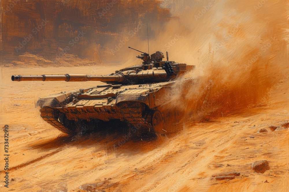 A powerful weapon of war, the tank tears through the rugged terrain ...