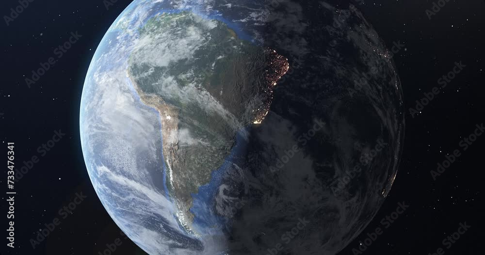 3D 4K animation of the globe from space. Transition from daytime to ...