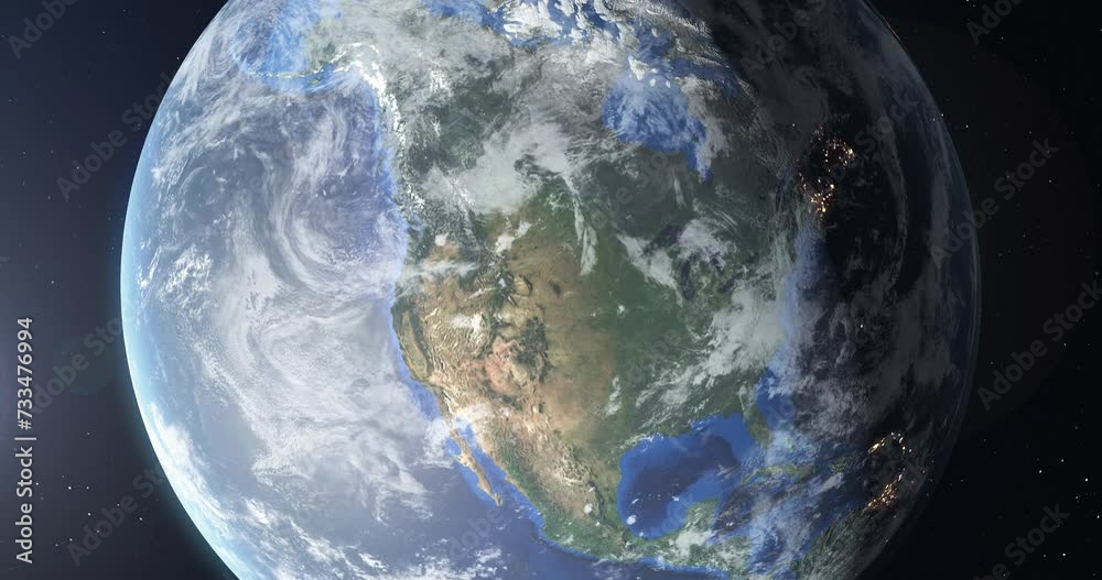 3D animation 4K of the earth from space. Transition from day to night ...