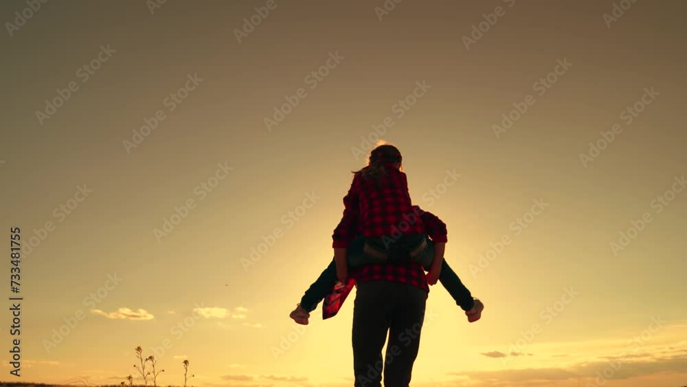 Happy family, mother, little daughter playing together sunset in park ...