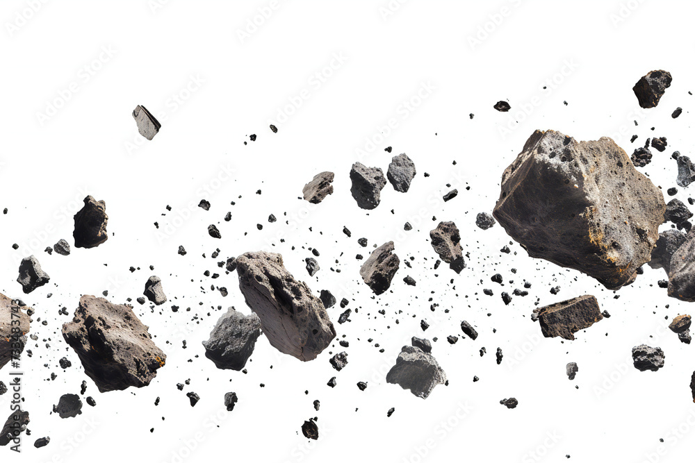 Swarm of asteroids rock debris isolated on white background. Asteroid ...