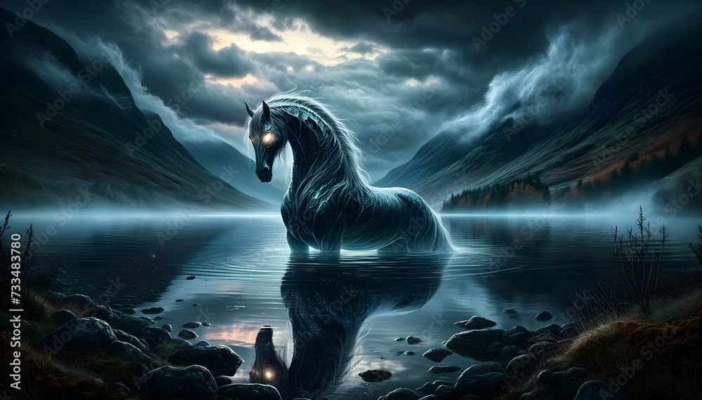 illustration of the Each Uisge, a mythological creature from Scottish ...