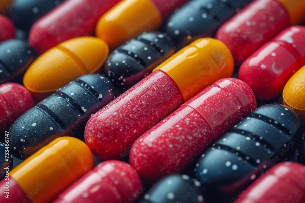 A colorful array of pills, resembling candy, represents the powerful ...